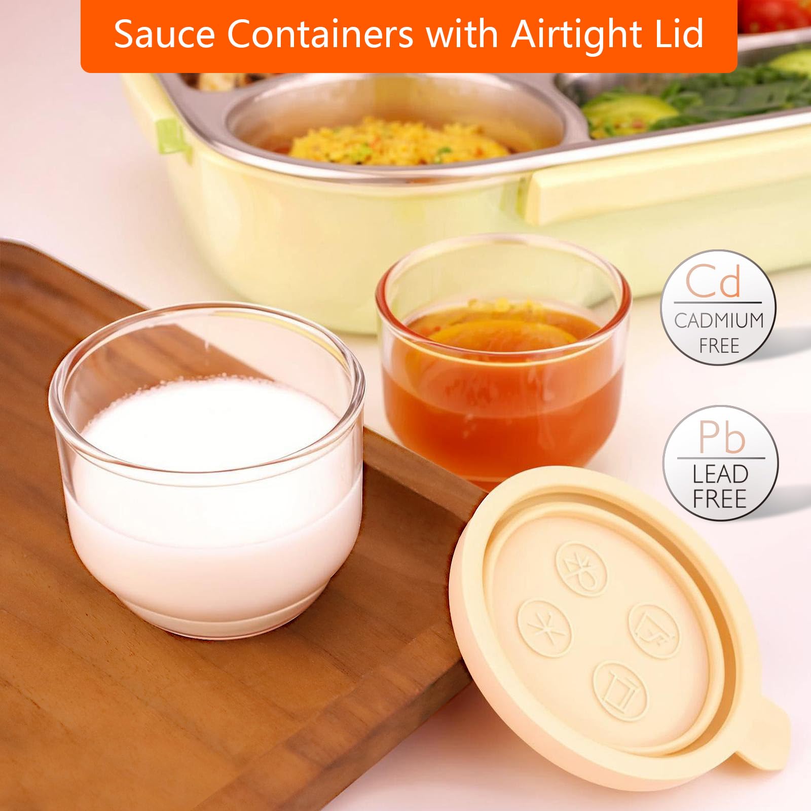 Matifaner Salad Dressing Container To Go, 2.7 oz Glass Small Condiment Container with Lids, Dipping Sauce Cups for Lunch Box, Leakproof Reusable Sauce Containers, Salad Jars Meal Prep (2.7oz×4pcs)