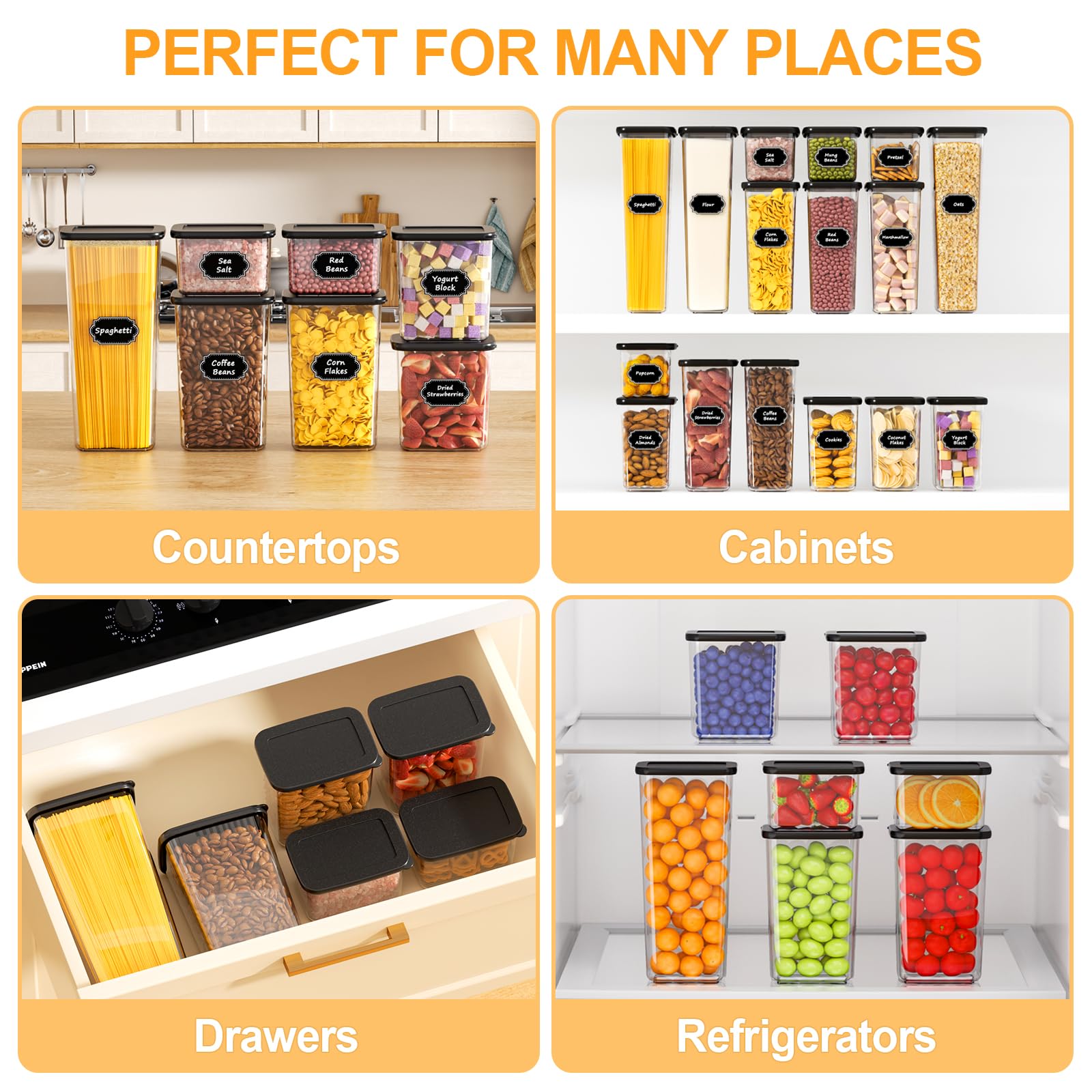 Nifogo Airtight Food Storage Containers with Lids 7 Pack, kitchen Storage Containers, Kitchen and Pantry Organization Set, for Cereal, Flour, Sugar, Pasta, Dry Food, Include 60 Labels