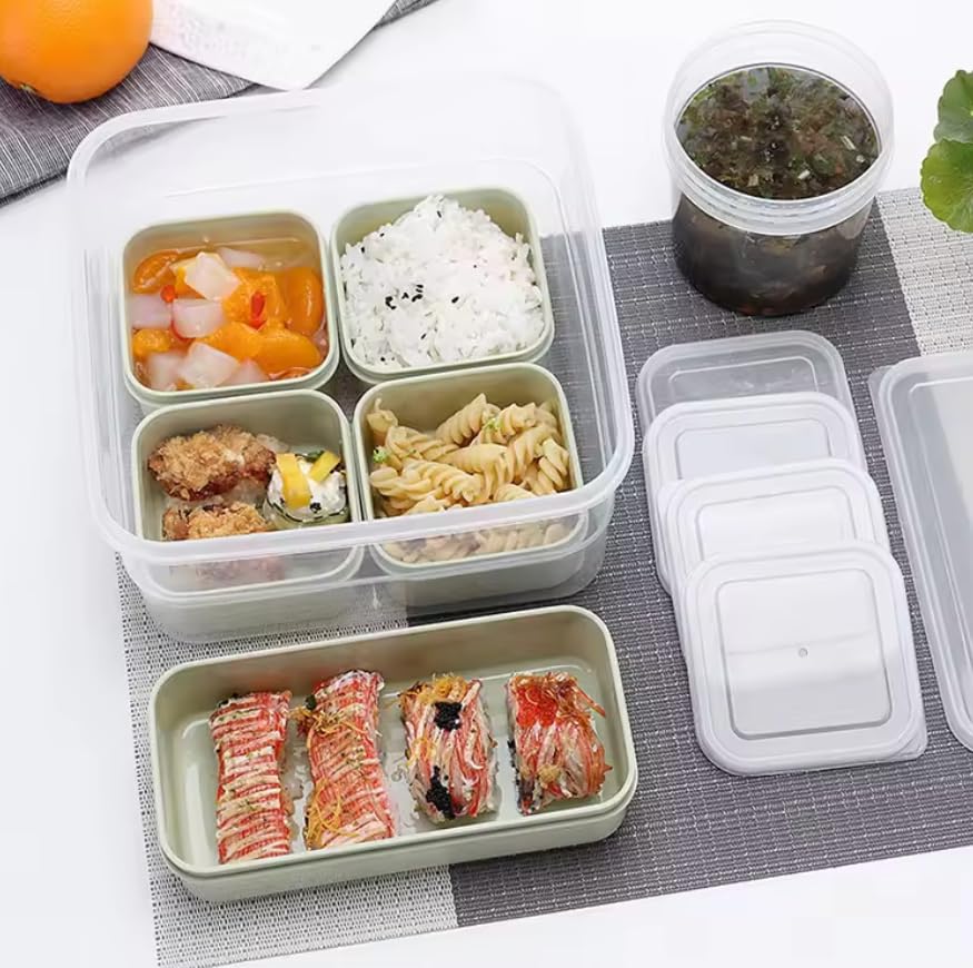 Snackalicious Snackle Box Container | Snack Containers, 6 Inner Snack Box Containers, Leak Proof Silicone Seal Snack Box With Handle, 4-way Lock, and Fork & Spoon, Snackle Box Container