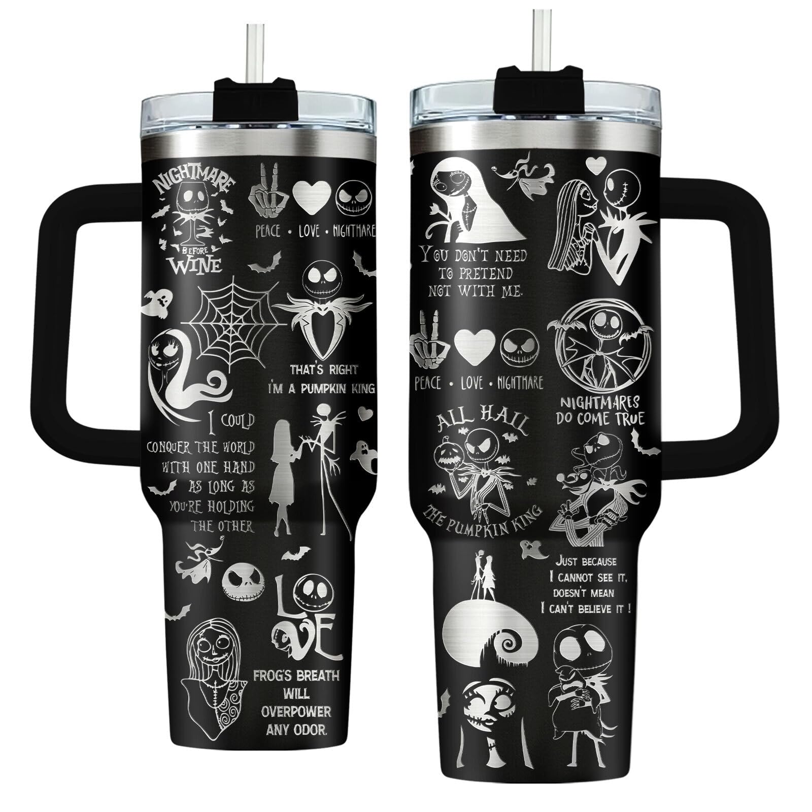 GEPOSTORE Movie Lover Gifts, Christmas Before Movie 40 oz Laser Tumbler Handle and Straw, Jack Sally Movie Tumblers Cup, Halloween Mug, Birthday Gifts for Couple
