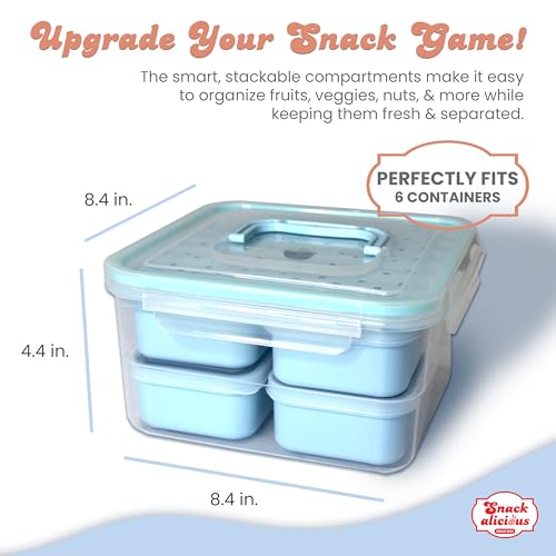 Snackalicious Snackle Box Container | Snack Containers, 6 Inner Snack Box Containers, Leak Proof Silicone Seal Snack Box With Handle, 4-way Lock, and Fork & Spoon, Snackle Box Container