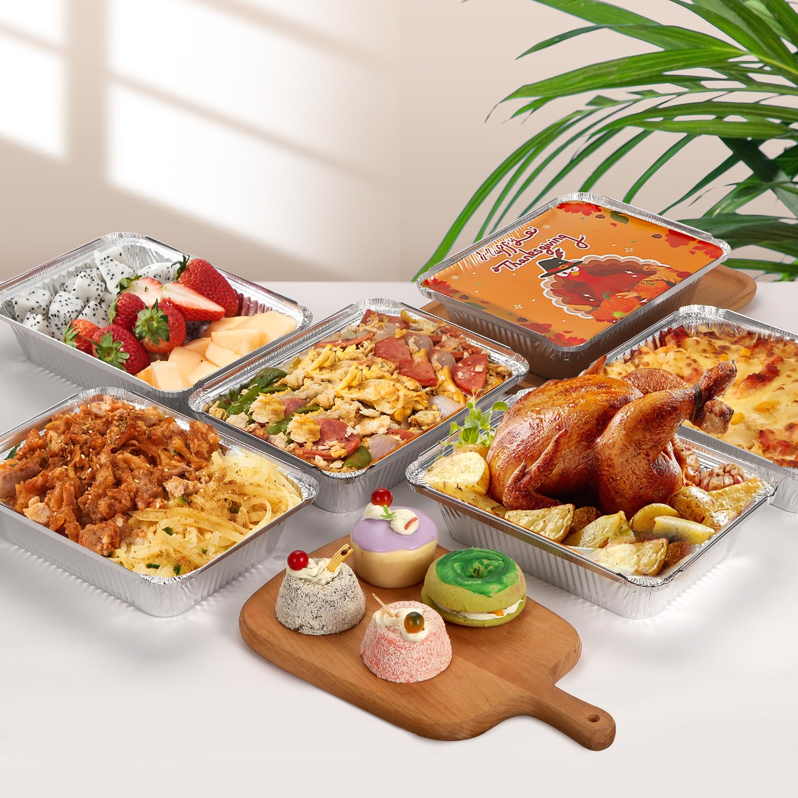 Thanksgiving Aluminum Food Containers with Lids, Thanksgiving Leftover Containers 48 PCS Disposable Turkey Tin Foil Pans Thanksgiving Party Supplies