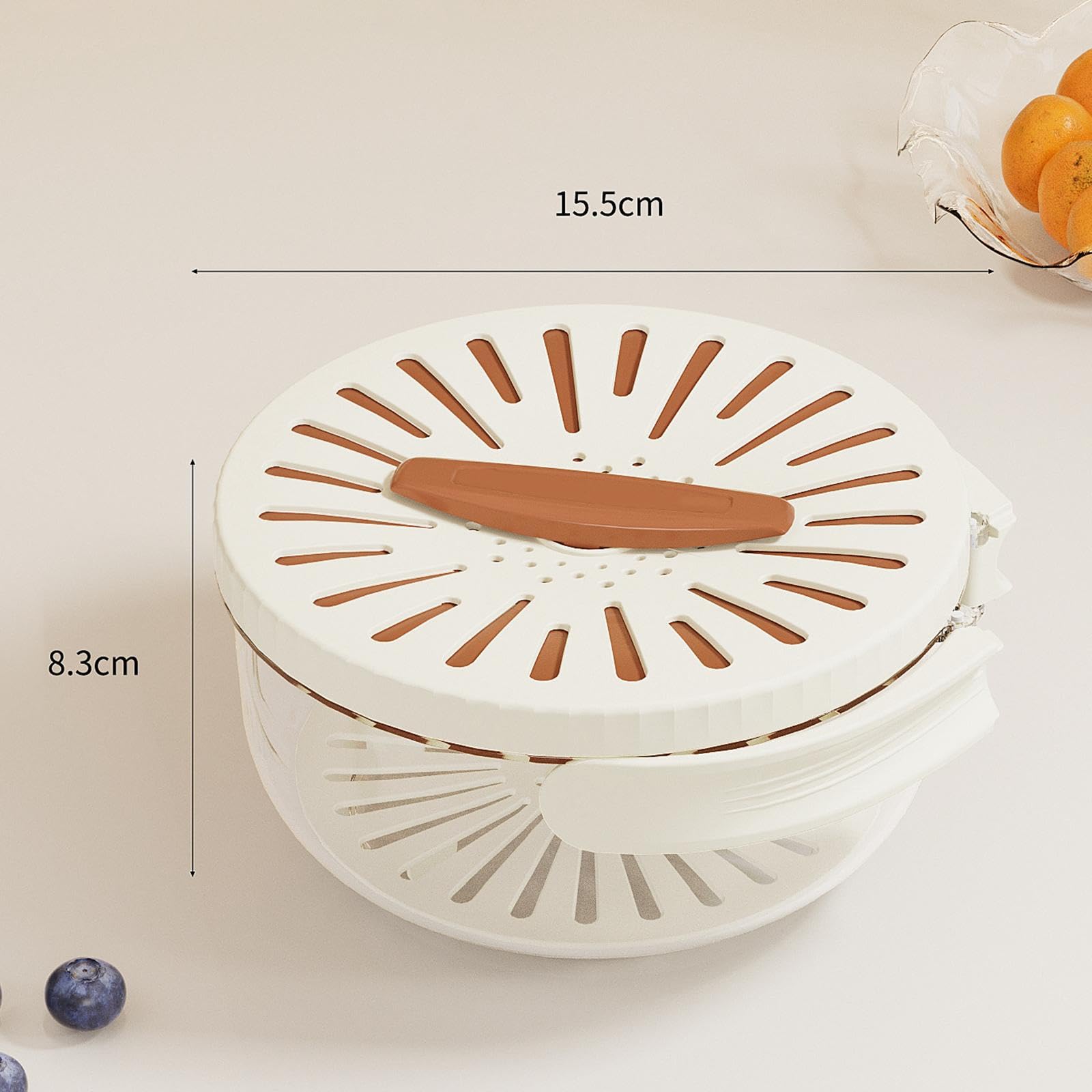 YWJLQH Drain Basket Keeper Container Reusable with Handle Washing Basin Fruits Saver Fruit Drainer Bowl for Strawberry Fruits Grapes, Brown