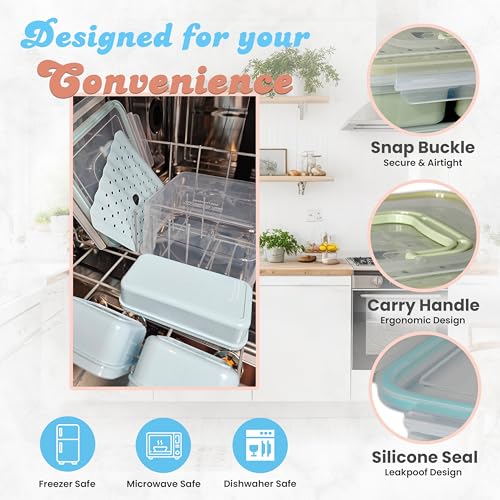 Snackalicious Snackle Box Container | Snack Containers, 6 Inner Snack Box Containers, Leak Proof Silicone Seal Snack Box With Handle, 4-way Lock, and Fork & Spoon, Snackle Box Container
