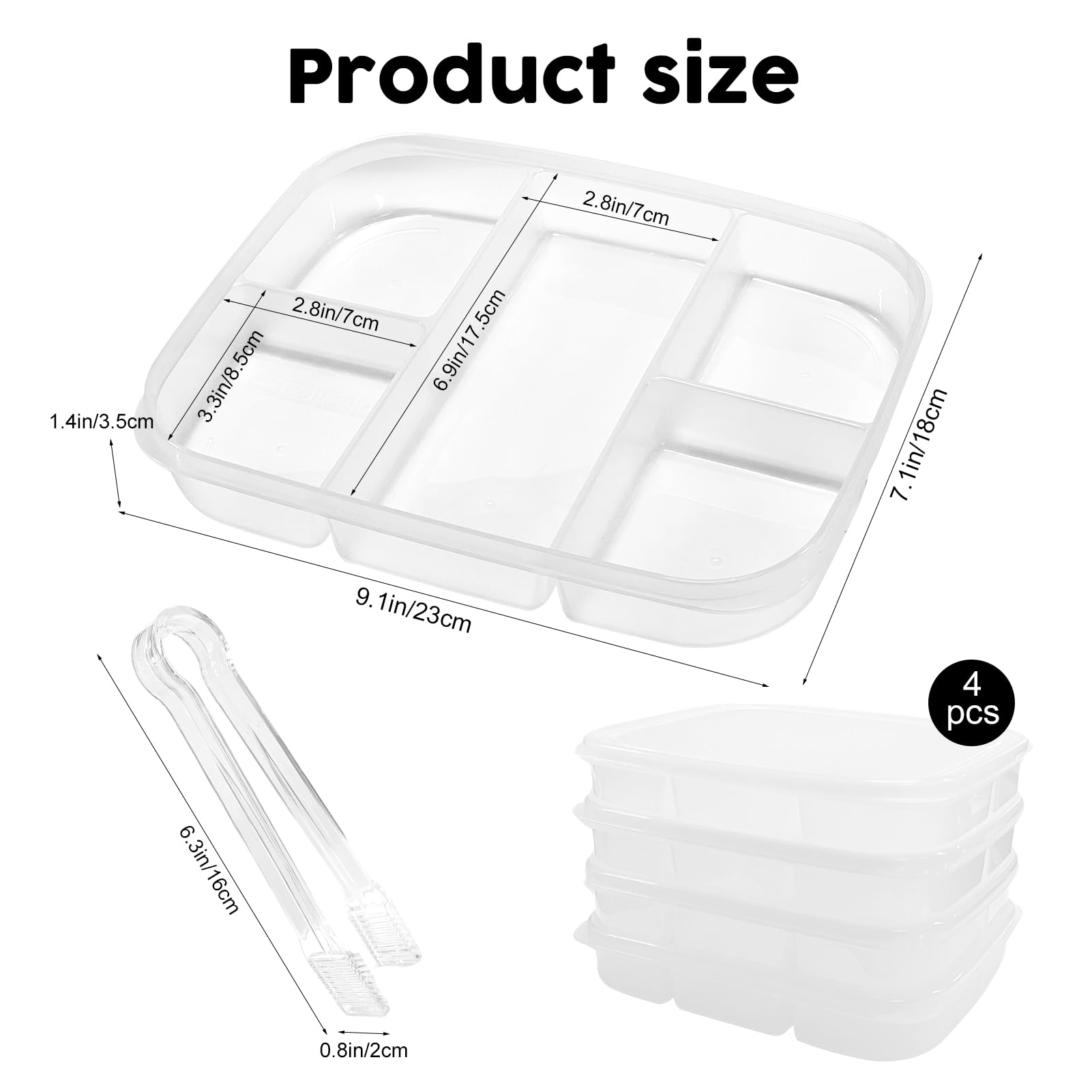 KKONHII 4 Pcs Divided Veggie Tray with Lid and Food Clip, 5 Compartment Reusable Snackle Box Food Storage Container Fridge Organizer BPA-Free Container Serving Tray for Snack, Fruit, Candy, Nuts