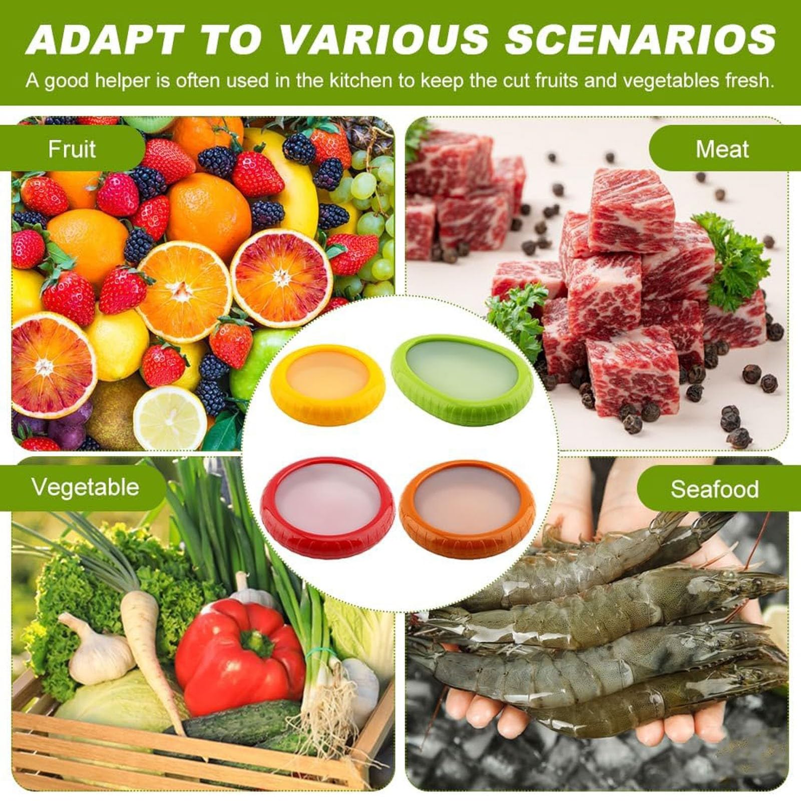 Generic 4pcs Silicone Fruit Storage Box, Avocado Saver and Tomato Holder, Reusable Storage Containers for Fridge, Onion Savers, Fruit & Vegetable Storage for Lemon & More, Mulit
