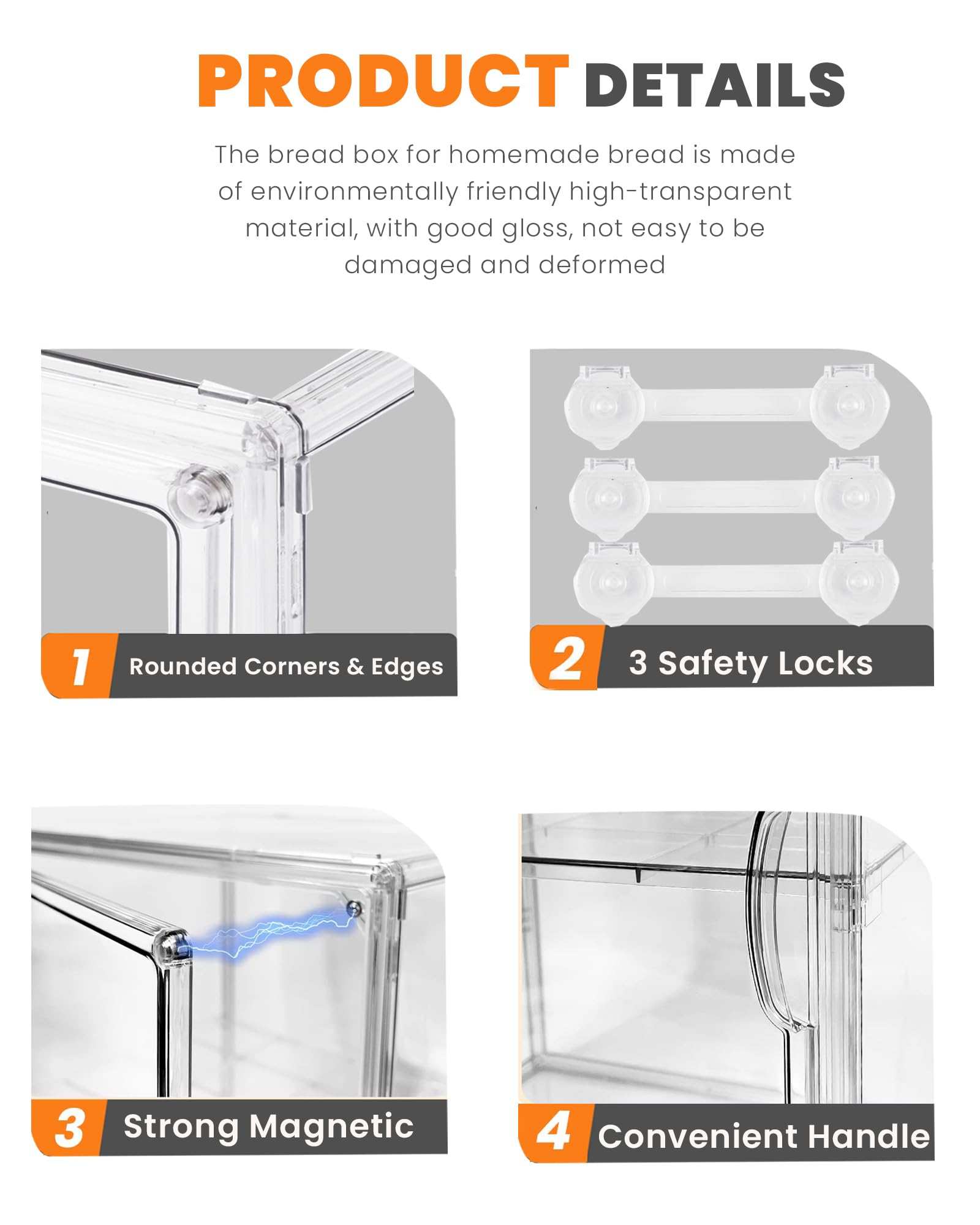 Bread Box,Large Bread Boxs for Kitchen Countertop - 4 Layers Adjustable Bread Storage Container, Clear Boxes for Kitchen Counter, Breads Box Airtight,Bread Holder,Perfect for Bagel, Muffins