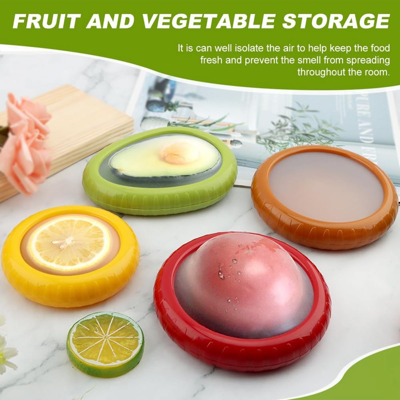 Generic 4pcs Silicone Fruit Storage Box, Avocado Saver and Tomato Holder, Reusable Storage Containers for Fridge, Onion Savers, Fruit & Vegetable Storage for Lemon & More, Mulit