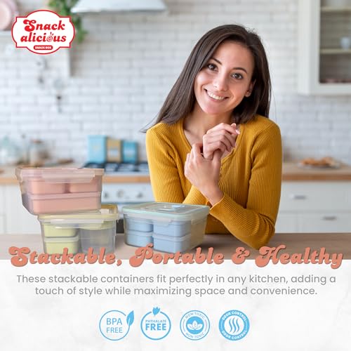 Snackalicious Snackle Box Container | Snack Containers, 6 Inner Snack Box Containers, Leak Proof Silicone Seal Snack Box With Handle, 4-way Lock, and Fork & Spoon, Snackle Box Container