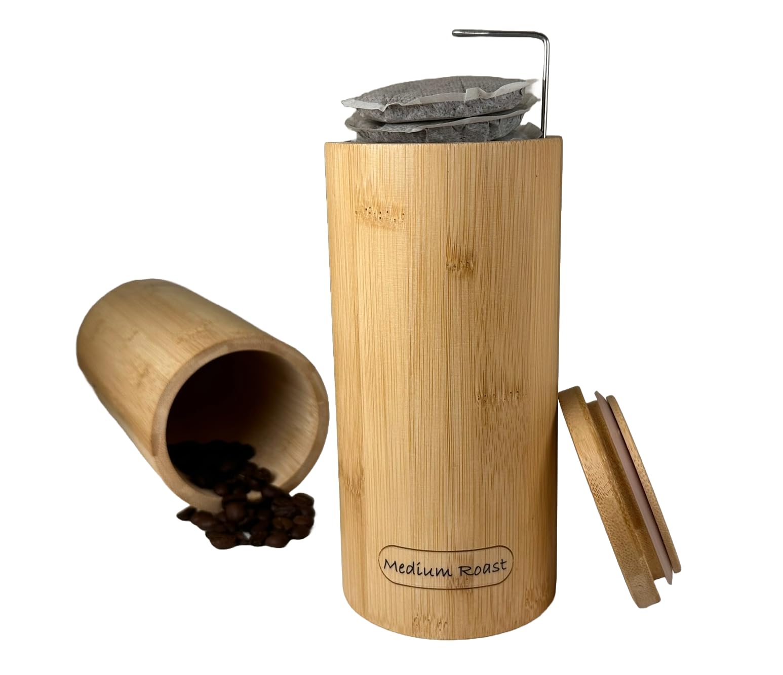 2Droids Air-tight bamboo container for coffee pods, coffee pads, coffee grounds, coffee beans. Compatible with Senseo, Hamilton Beach, Illy, and other pantry items. [Pack of 1]