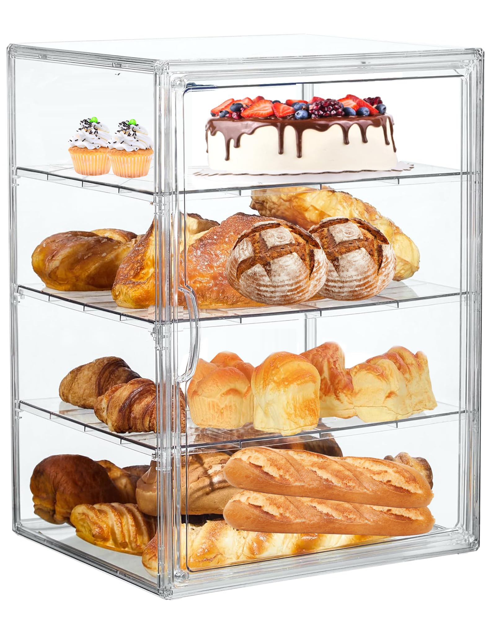 Bread Box,Large Bread Boxs for Kitchen Countertop - 4 Layers Adjustable Bread Storage Container, Clear Boxes for Kitchen Counter, Breads Box Airtight,Bread Holder,Perfect for Bagel, Muffins