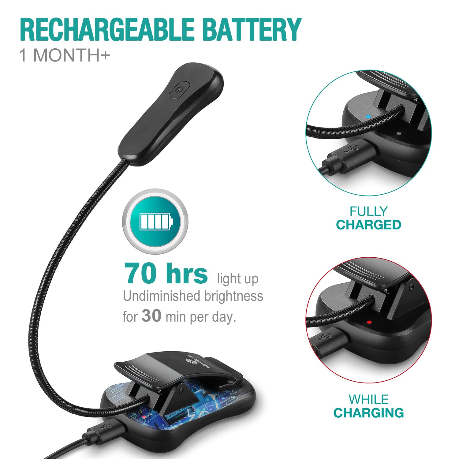 Vekkia Amber Rechargeable 7 Led Eye-Care Book Light,Blue Light Blocking Reading Light,3 Levels,1600K for Strain-Free, Healthy Eyes.Up to 70 Hours Reading for Bookworms.