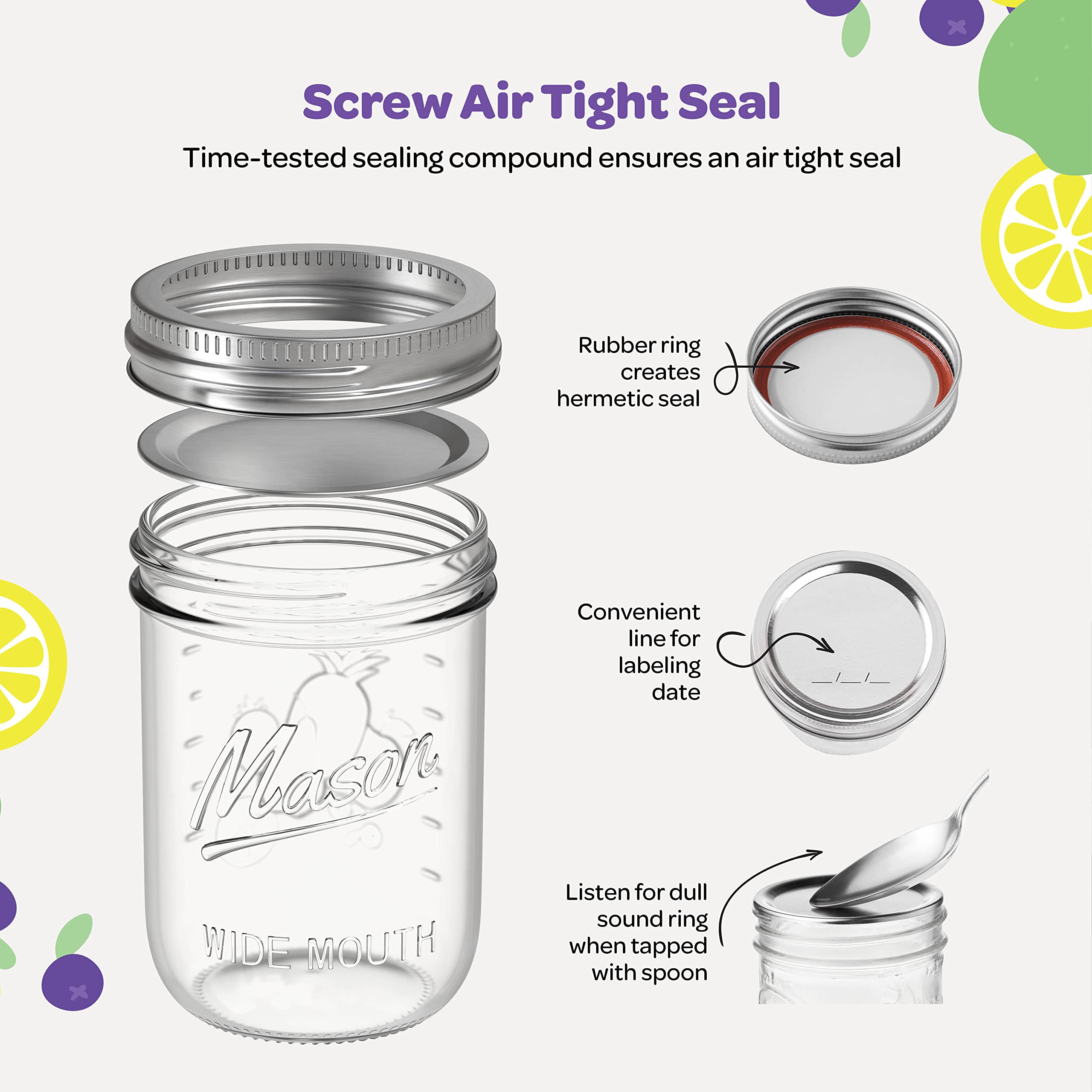 SEWANTA Wide Mouth Mason Jars 16 oz [5 Pack] With mason jar lids and Bands, mason jars 16 oz - For Canning, Fermenting, Pickling - Jar Décor - Microwave/Freeze/Dishwasher Safe Jar Opener