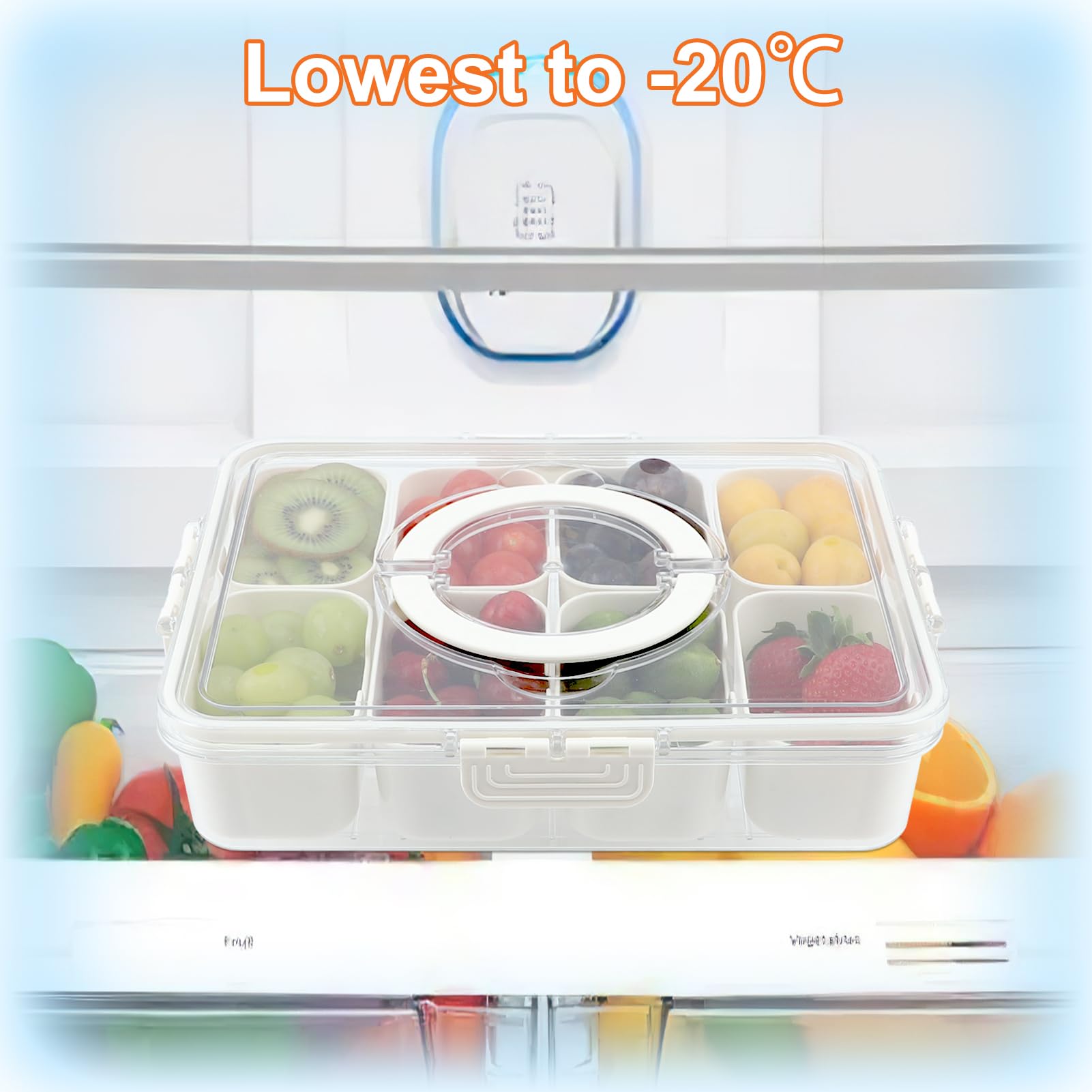 KIUGCO Divided Snackle Box Charcuterie Container with Lid and Handle, Portable Snack Serving Tray with 8 Compartments for traveling, Party, Fruit, Nuts, Candy, Entertaining, Picnic, 2 Pack