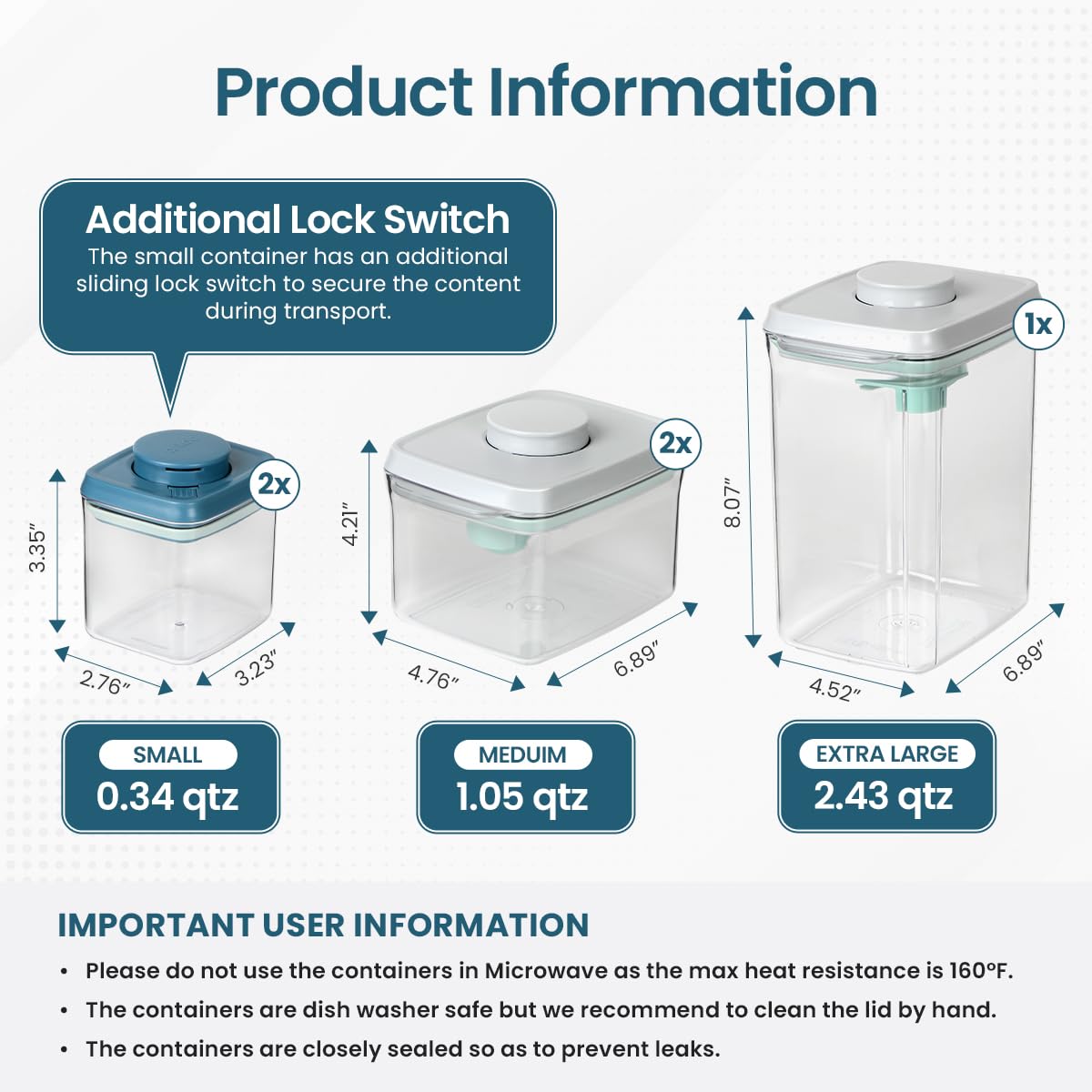 baiqiusi Airtight Food Storage Pop Containers 5Pcs Set - Leakproof, 100% Food Grade Silicone, BPA Free with 2.43qt*1, 1.05qt*2, 0.34qt*2, Plus Holder, Scoop, Scraper (5 Pcs Set, 5.21 Quarts)