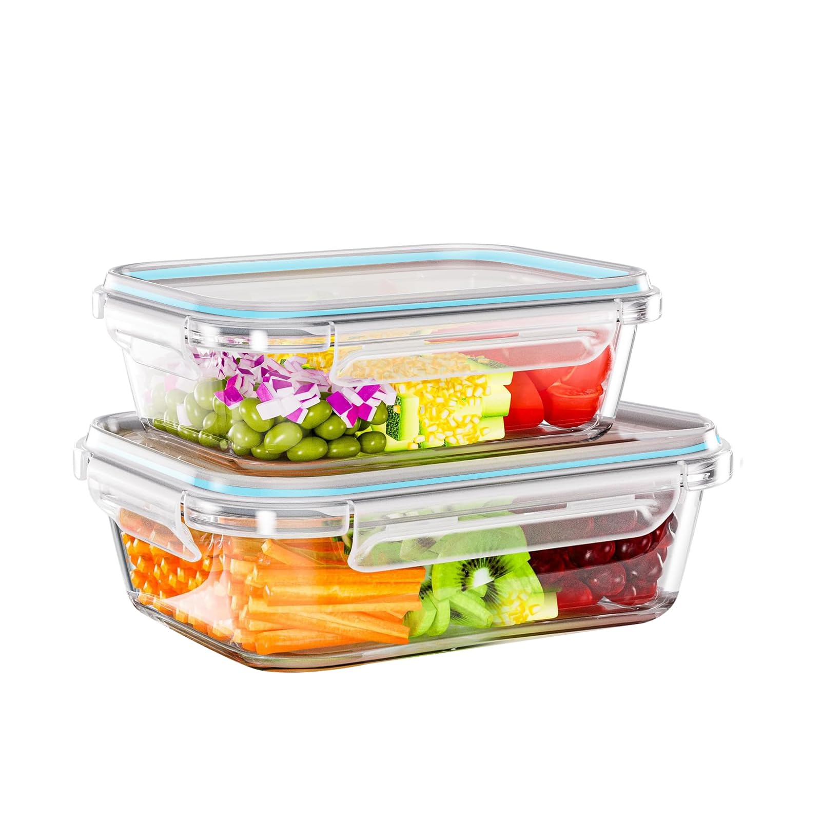 ECO-TOGO Airtight Glass Food Storage Containers with Lids, Glass Lunch Box, Leak-proof, BPA-Free, Microwave, Oven, Freezer, Dishwasher (2-Pack)