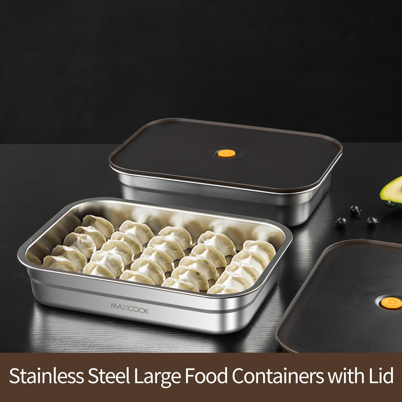 MAXCOOK Large Stainless Steel Food Containers With Lids, 118 oz Food Storage Container set, Leak Proof Metal Food Container Bento Box, Snack Container Set with Lid (Dishwasher & Freezer Safe, 3500 ml)