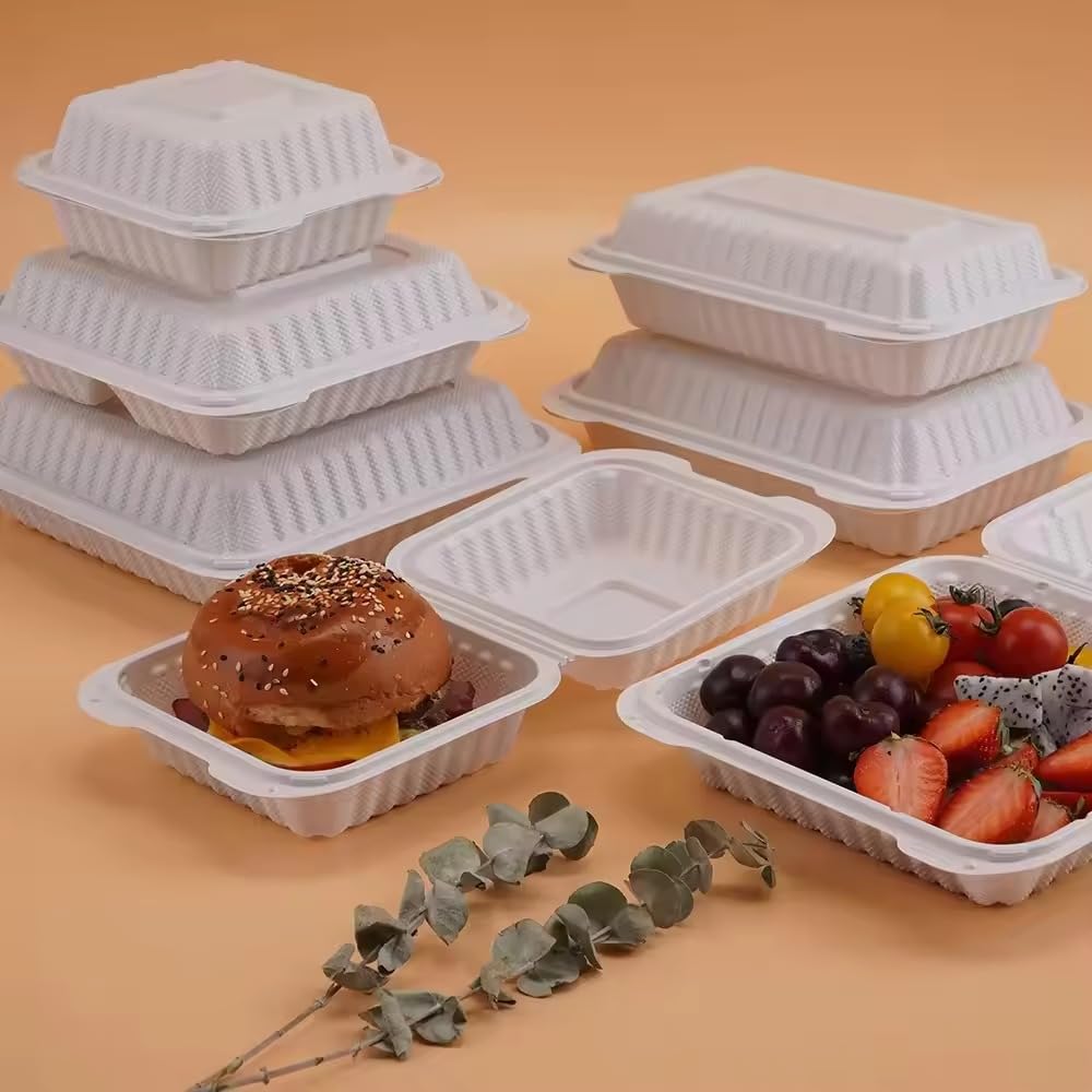 8"×8" 1-Compartment - 20 Pack Plastic Clamshell Take Out Food Containers Heavy-Duty Togo Disposable Lunch Box With Secure Snap Hinged Lid Meal Prep for Parties Restaurants