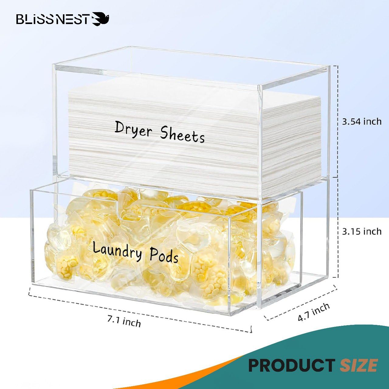BLiSSNEST - Laundry Pods Container - Laundry Organizer - Laundry Room Organization - Acrylic Containers - Dryer Sheet Holder - Dryer Sheet Container - Laundry Detergent Organizer - Laundry Pod Holder