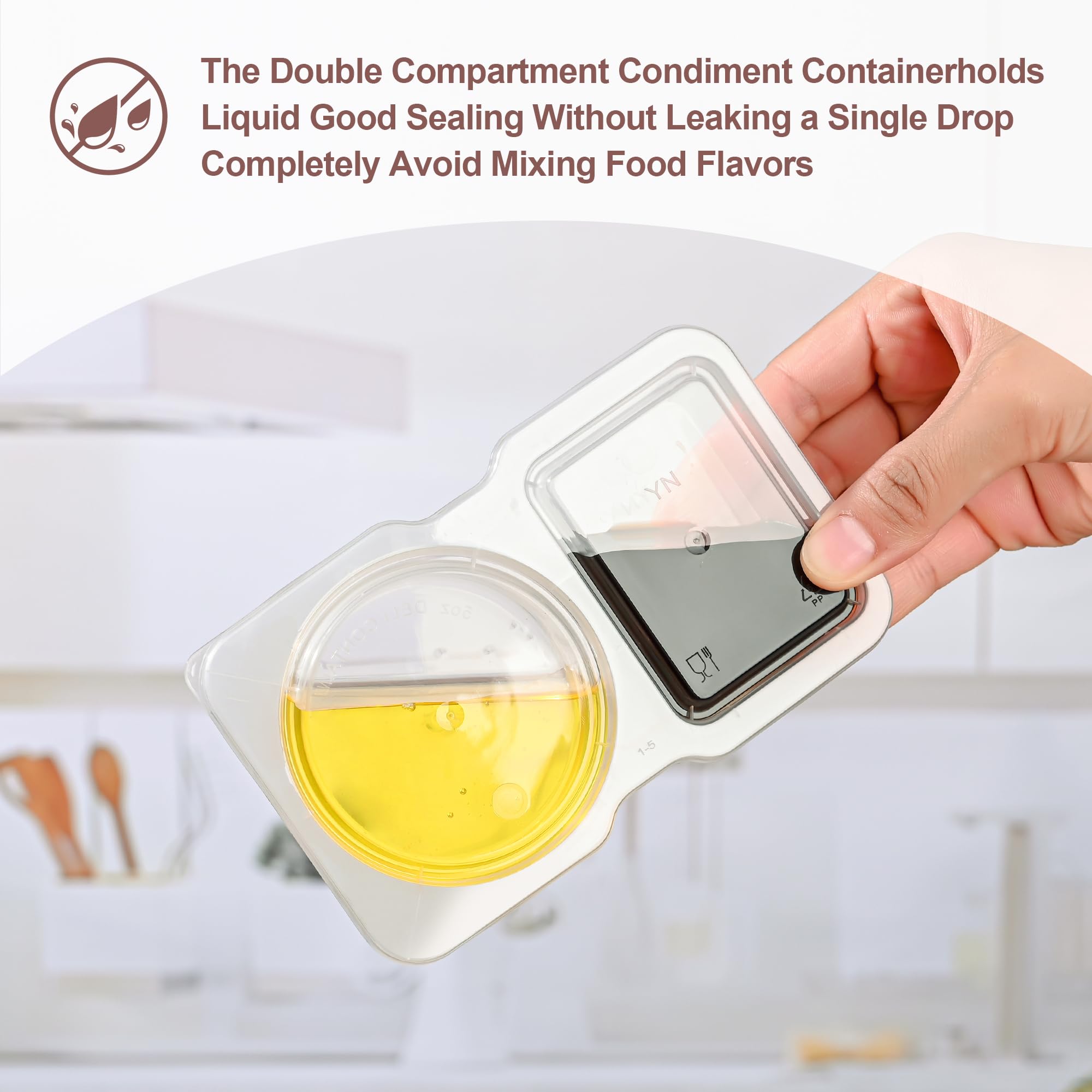 RXRRXR 10PCS Double Compartment Condiment Container Reusable Snack Container 2 Compartments With Lids Snack Pack Container Sauce Containers Condiment Containers With Used For Take-out Condiments