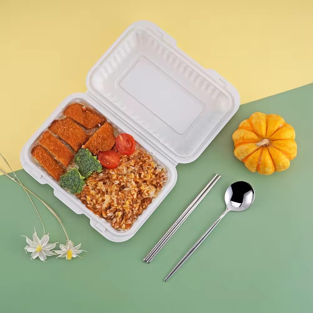 8"×8" 1-Compartment - 20 Pack Plastic Clamshell Take Out Food Containers Heavy-Duty Togo Disposable Lunch Box With Secure Snap Hinged Lid Meal Prep for Parties Restaurants