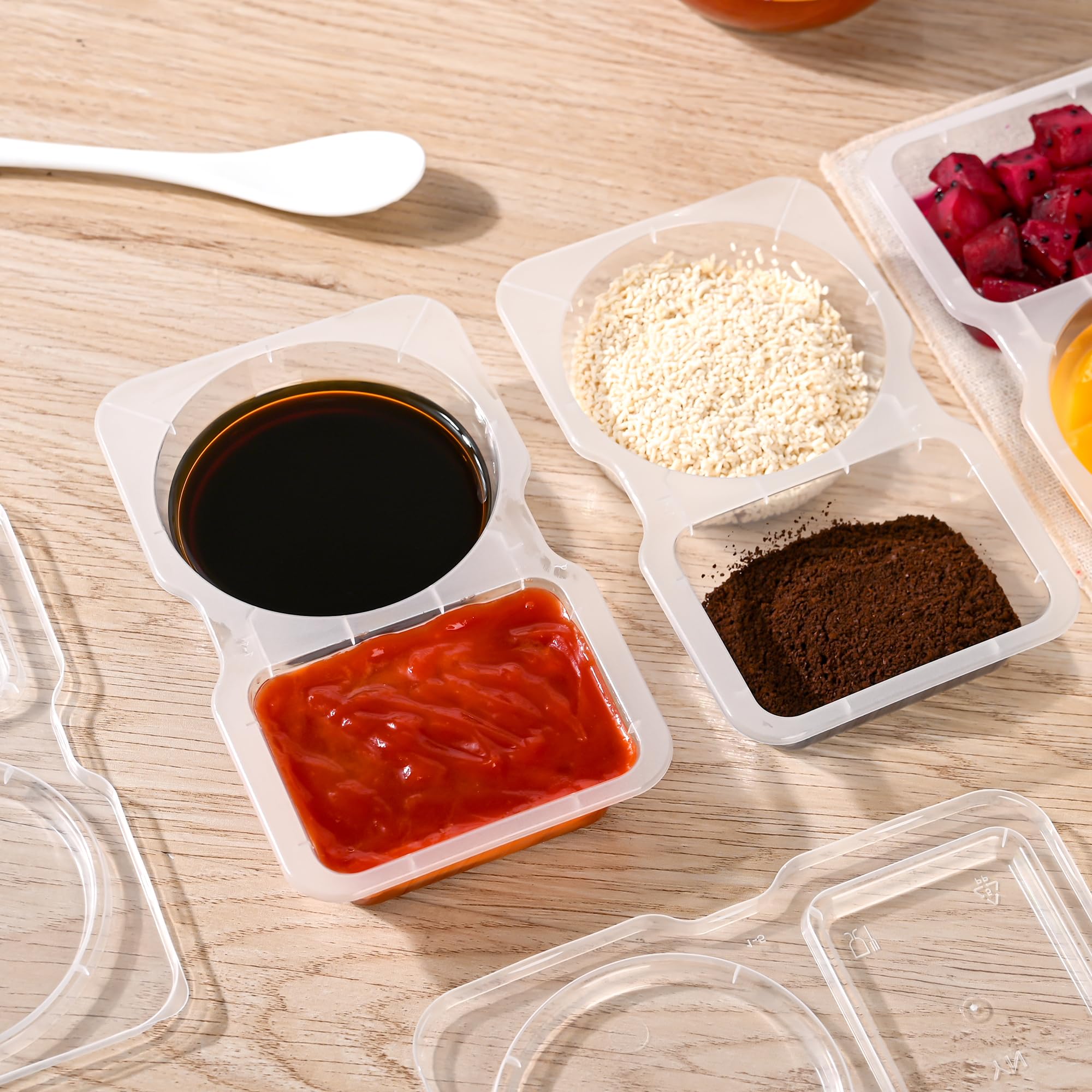 RXRRXR 10PCS Double Compartment Condiment Container Reusable Snack Container 2 Compartments With Lids Snack Pack Container Sauce Containers Condiment Containers With Used For Take-out Condiments