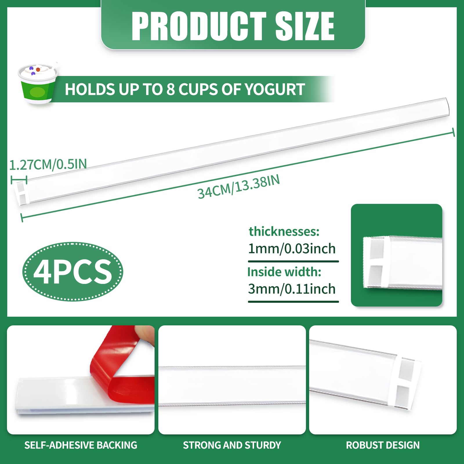 4 Pack Yogurt Organizer for Fridge, Yogurt Fridge Holder, Yogurt Holder with Adhesive Tapes for 3.75 Inch Yogurt, Yogurt Holder Tapes for Greek and Vegan Yogurt