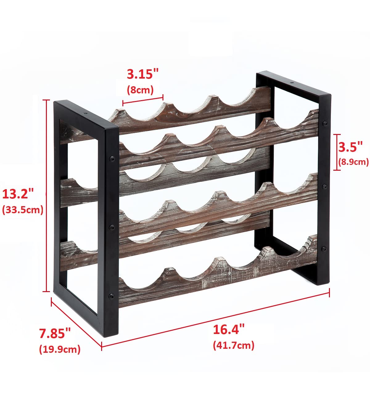 JACKCUBE Design Wine Rack Freestanding Floor 3 Tier Stackable 12 Wine Bottle Holder Storage Racks Countertop, Liquor Shelf Stand (Rustic Wood and Black Metal Frame)- MK521A