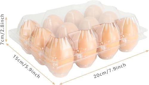 30 Packs Large Plastic Egg Cartons with Sticker Labels, 3 x 4 Grids Chicken Egg Tray Holders, Holds Up to 12 Eggs Clear Crate Bulk, Reusable Egg Carton for Family Pasture Farm Markets Display (30)