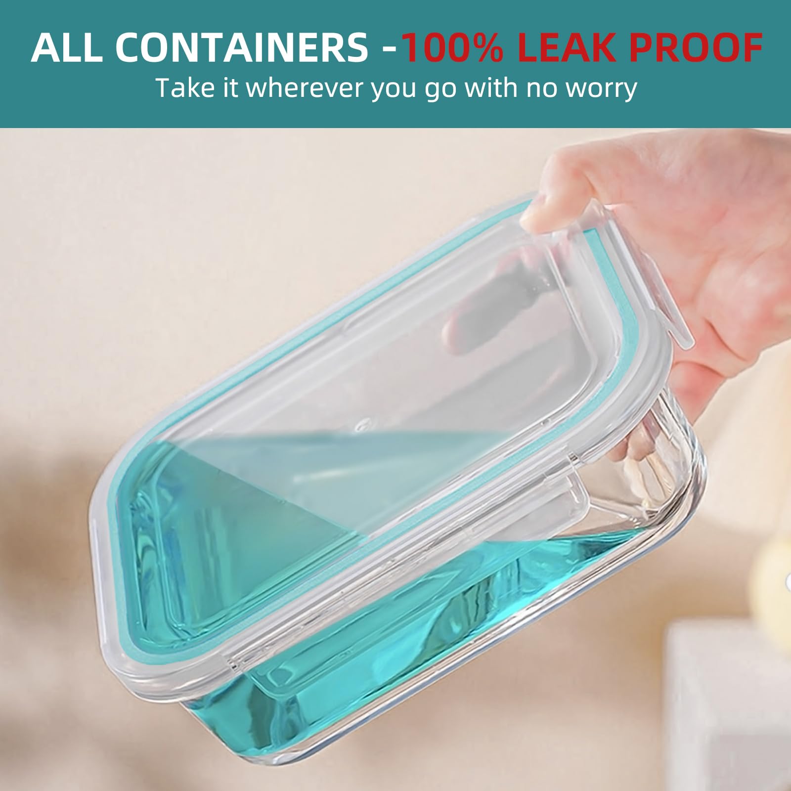 ECO-TOGO Airtight Glass Food Storage Containers with Lids, Glass Lunch Box, Leak-proof, BPA-Free, Microwave, Oven, Freezer, Dishwasher (8-Pack)