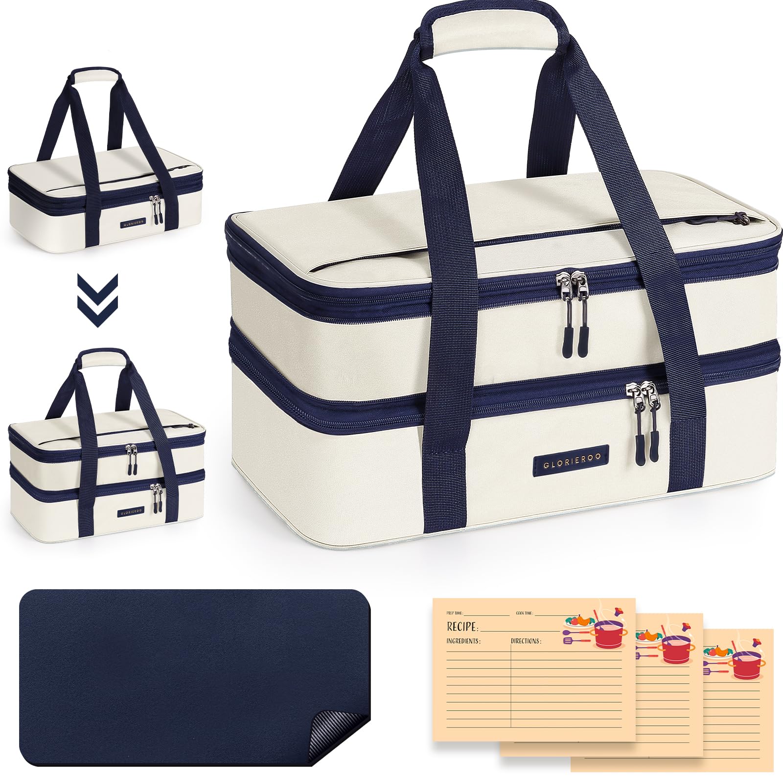 Insulated Casserole Carrier for Hot or Cold Food 9x13 - Insulated Food Container Bag Warmer with Heat-Resistant Mat for Potluck Parties Picnic Cookouts Fits 9" x 13" Casserole or Baking Dish