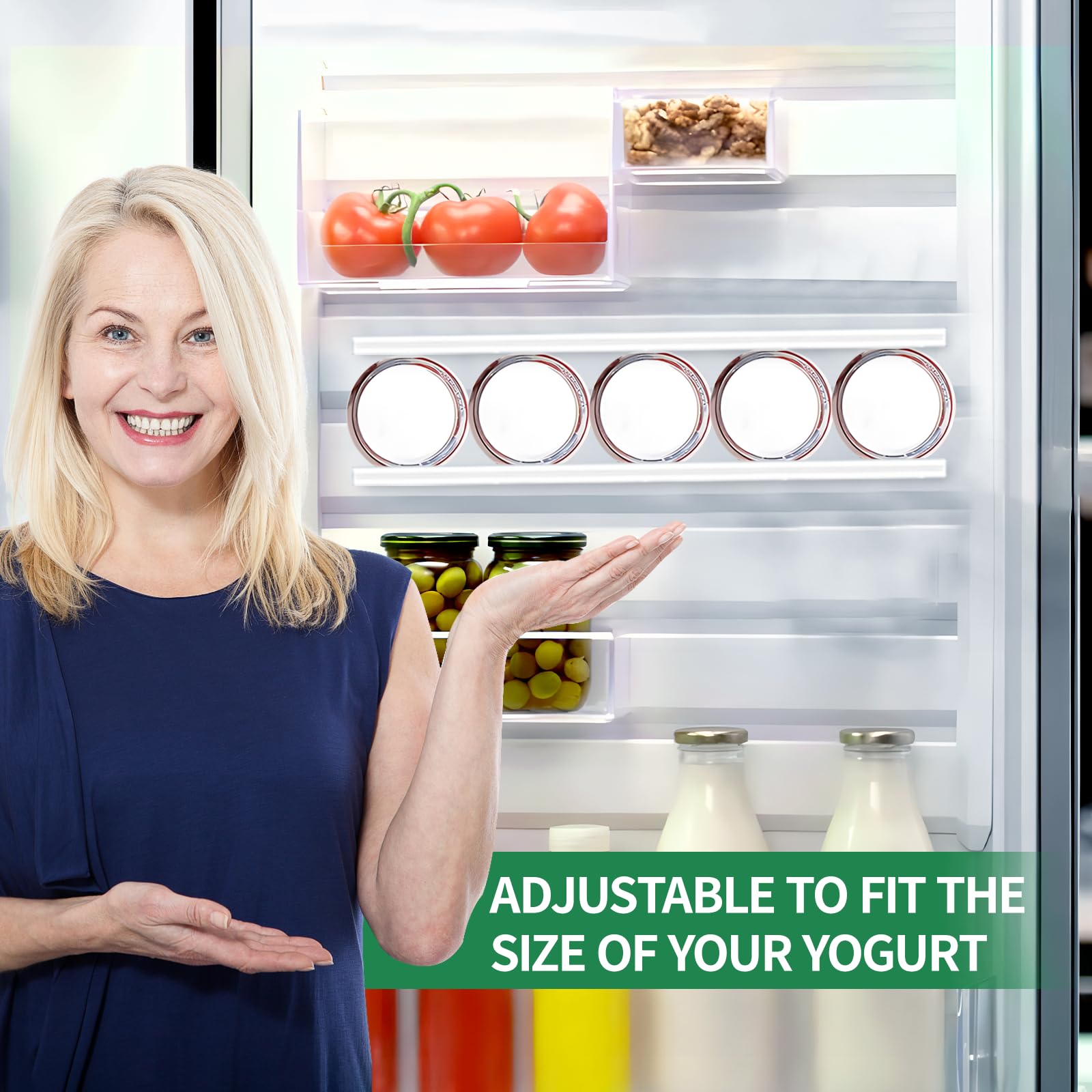 4 Pack Yogurt Organizer for Fridge, Yogurt Fridge Holder, Yogurt Holder with Adhesive Tapes for 3.75 Inch Yogurt, Yogurt Holder Tapes for Greek and Vegan Yogurt