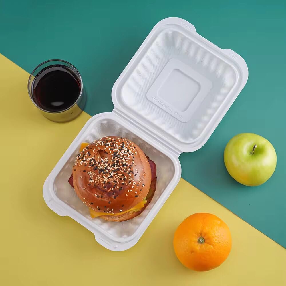 8"×8" 1-Compartment - 20 Pack Plastic Clamshell Take Out Food Containers Heavy-Duty Togo Disposable Lunch Box With Secure Snap Hinged Lid Meal Prep for Parties Restaurants