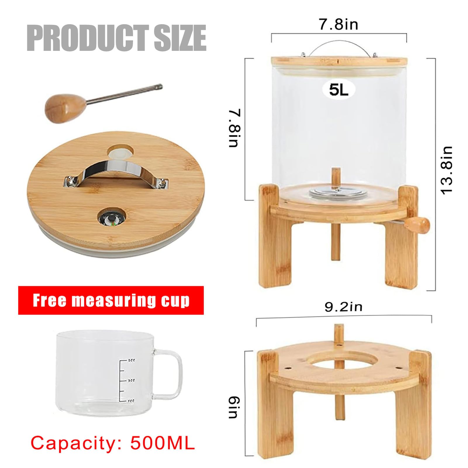 Rice Dispenser 5L, Grain Dispenser Glass Bucket, Cereal Dispenser Countertop for Kitchen and Pantry Organization, Large Rice Storge Container for Dry Food