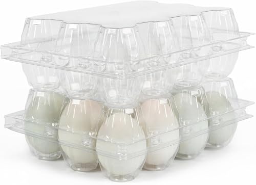 30 Packs Large Plastic Egg Cartons with Sticker Labels, 3 x 4 Grids Chicken Egg Tray Holders, Holds Up to 12 Eggs Clear Crate Bulk, Reusable Egg Carton for Family Pasture Farm Markets Display (30)