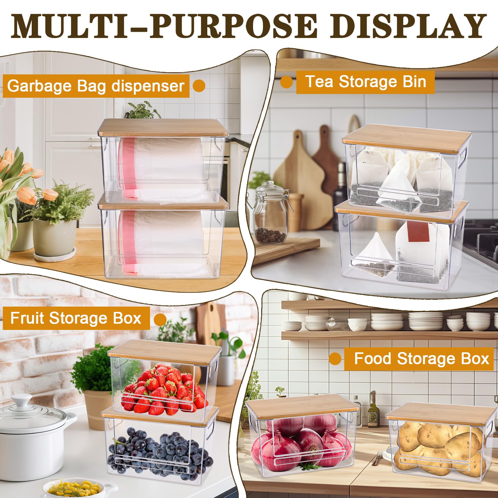 Hiitytin Trash Bag Dispenser Roll Holder, Trash Bag Holder Dispenser with Bamboo Top & Handles, Extra Large Garbage Bag Holder Dispenser Trash Bag Organizer Under Sink