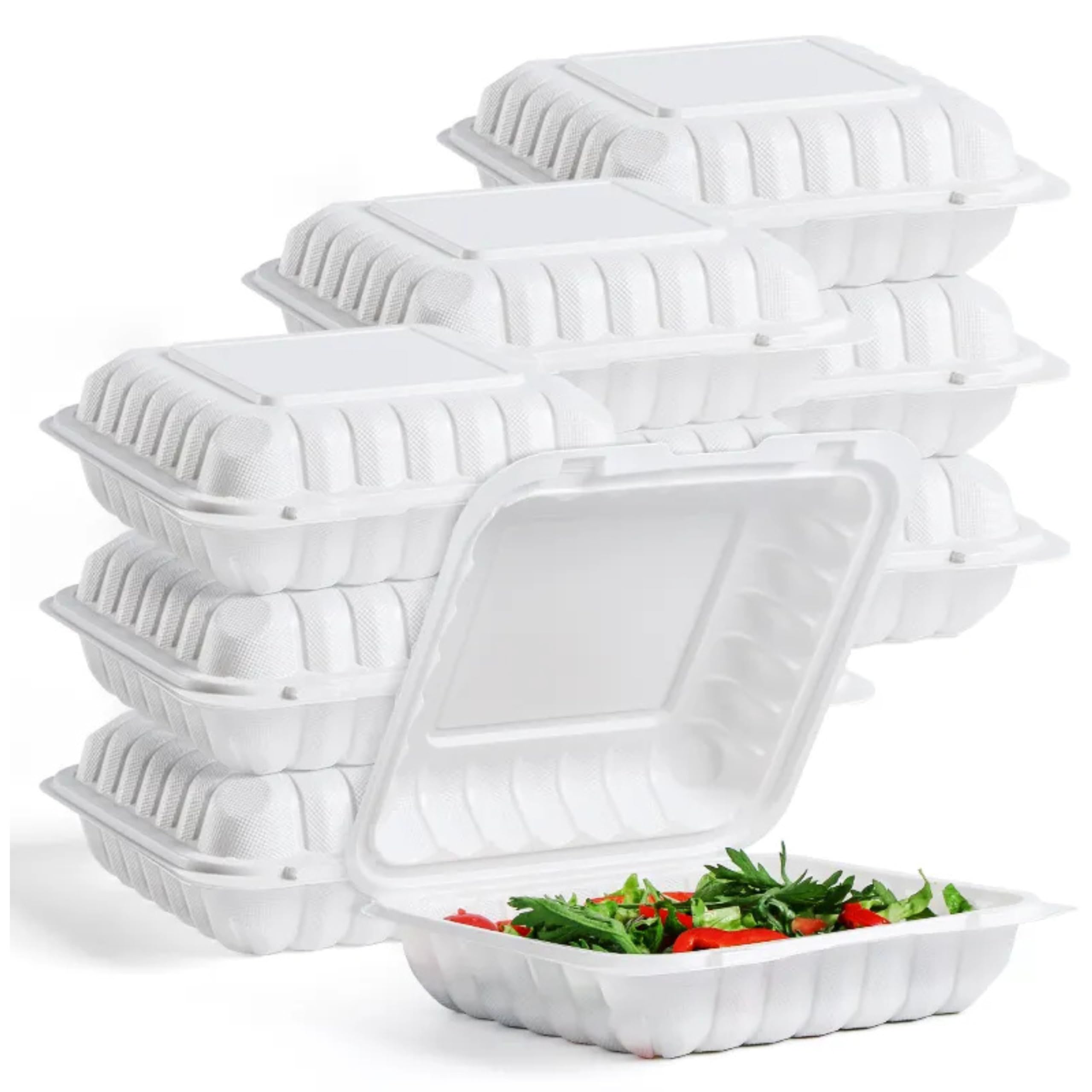 8"×8" 1-Compartment - 20 Pack Plastic Clamshell Take Out Food Containers Heavy-Duty Togo Disposable Lunch Box With Secure Snap Hinged Lid Meal Prep for Parties Restaurants