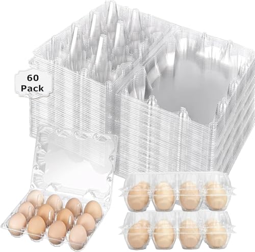 30 Packs Large Plastic Egg Cartons with Sticker Labels, 3 x 4 Grids Chicken Egg Tray Holders, Holds Up to 12 Eggs Clear Crate Bulk, Reusable Egg Carton for Family Pasture Farm Markets Display (30)