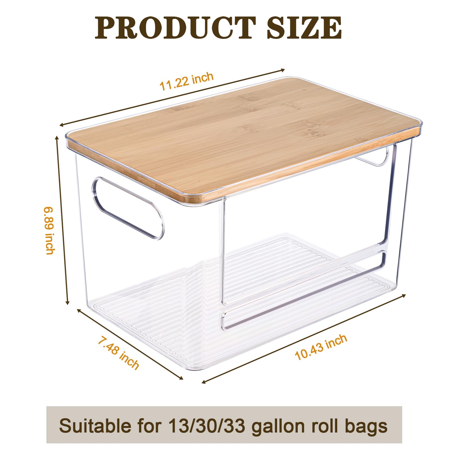 Hiitytin Trash Bag Dispenser Roll Holder, Trash Bag Holder Dispenser with Bamboo Top & Handles, Extra Large Garbage Bag Holder Dispenser Trash Bag Organizer Under Sink