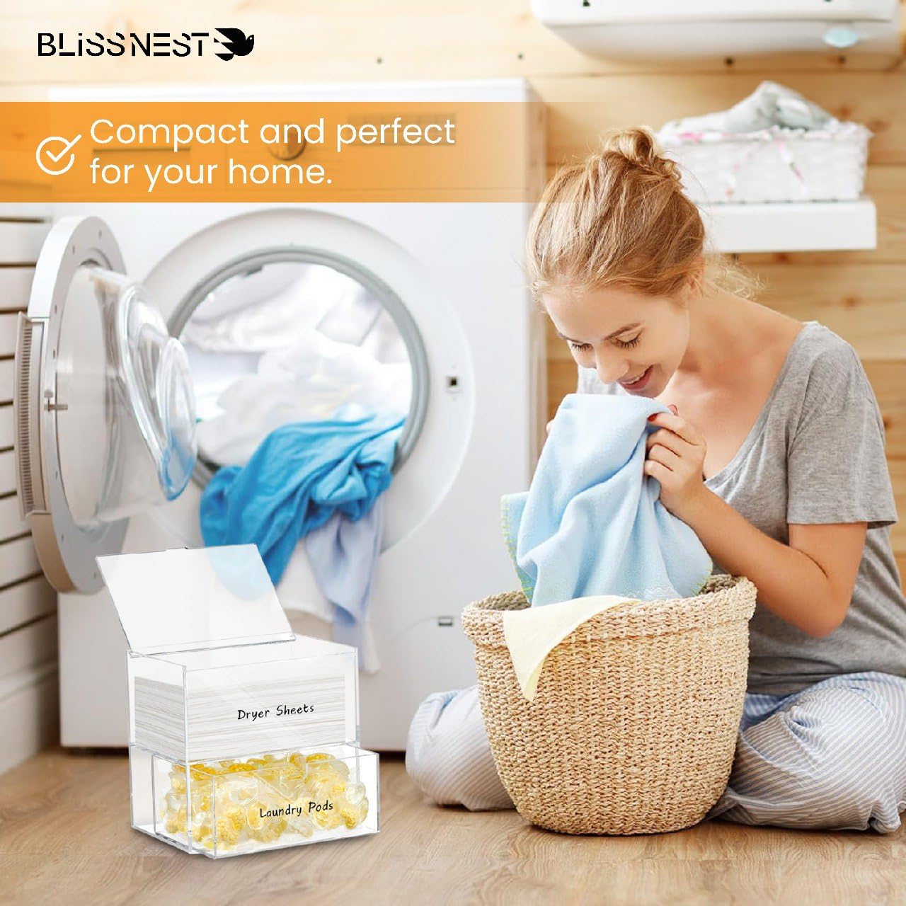 BLiSSNEST - Laundry Pods Container - Laundry Organizer - Laundry Room Organization - Acrylic Containers - Dryer Sheet Holder - Dryer Sheet Container - Laundry Detergent Organizer - Laundry Pod Holder