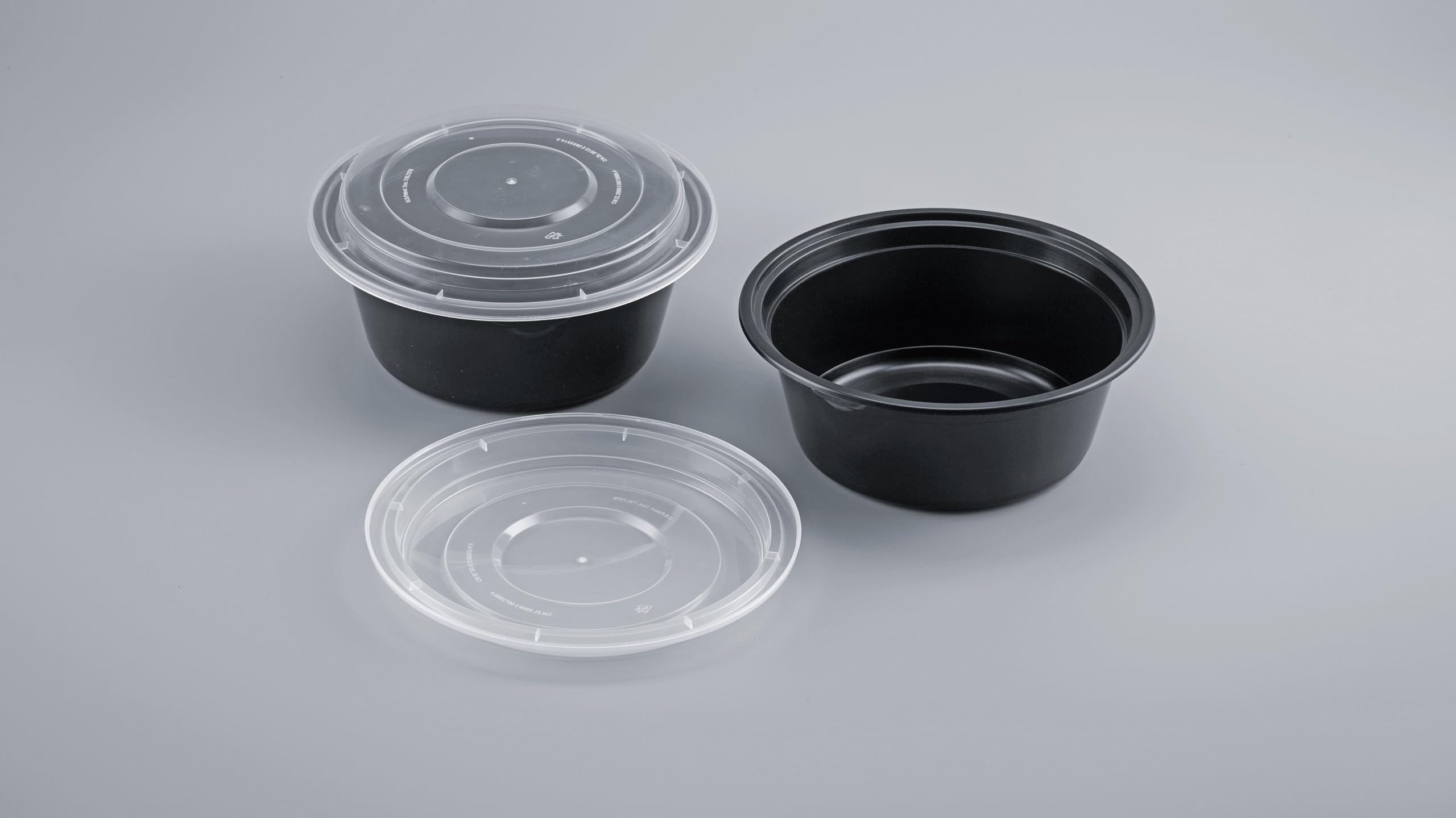 Meal Prep Round Containers -Heavy Duty Food Storage Containers w/Lids Plastic Bento Box Reusable BPA Free Lunch Boxes Disposable, Microwave Dishwasher Freezer Safe (Black - 40OZ, 50 Pack)