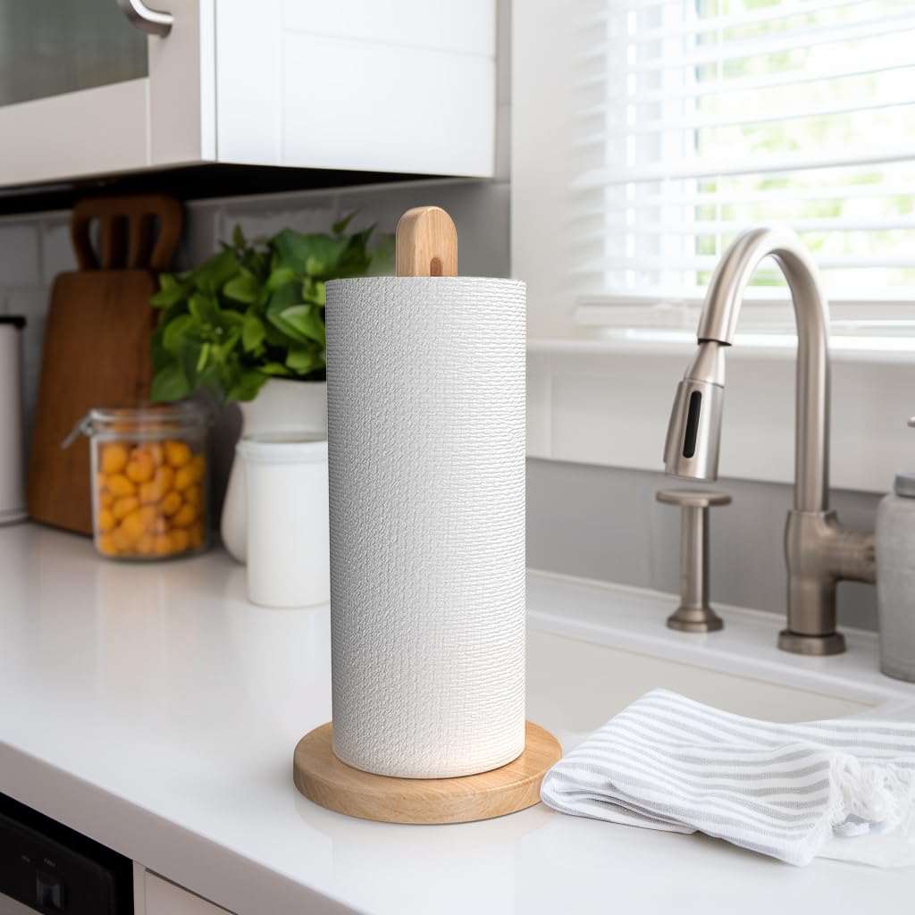 CHAUNCEY HOME Wooden Paper Towel Holder Stand for Jumbo Roll - Stylish Kitchen Paper Rack Bathroom Towel Roll Stand Organizer, Solid Wood Simply Standing Countertop Paper Roll Holder