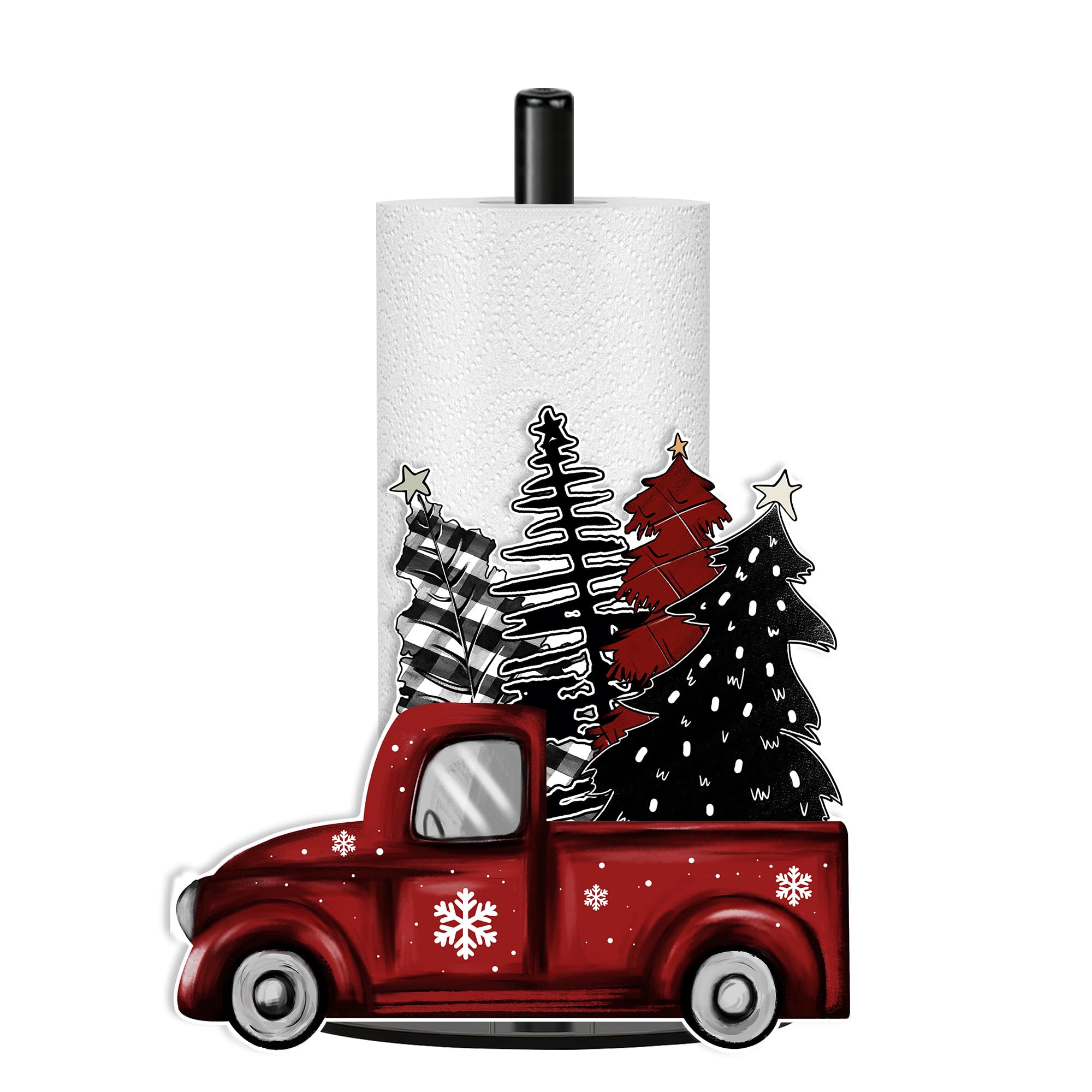 Christmas Paper Towel Holder, Red Truck Christmas Decoration, Buffalo Plaid Christmas Tree Towels Paper Holder for Kitchen Countertop Bathroom Home Farmhouse, Winter Replaceable Xmas Tree Decor Indoor