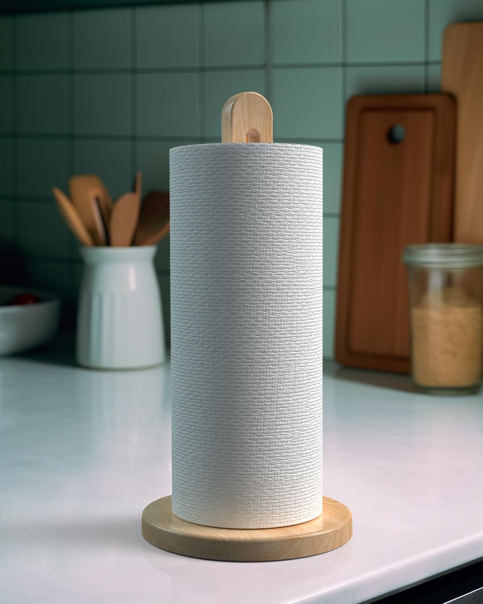 CHAUNCEY HOME Wooden Paper Towel Holder Stand for Jumbo Roll - Stylish Kitchen Paper Rack Bathroom Towel Roll Stand Organizer, Solid Wood Simply Standing Countertop Paper Roll Holder
