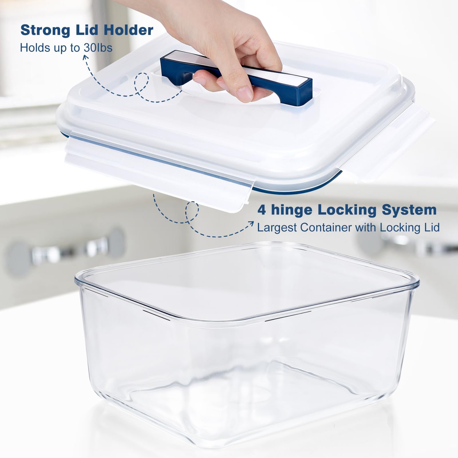 MYJIE [Extra Large] Glass Storage Containers with Lids - 220 Oz/28 Cup Oven Safe Large Glass Food Storage Containers with Handle for Storing Chicken,Vegetables,Fruits,Baking Turkey,Lasagna