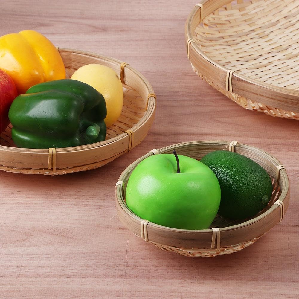 Handmade Weaving Bamboo Sieve Raft Round Bamboo Sieve Kitchen Storage Sieve DIY Decorative Wicker Woven Decor Ornaments(26cm)