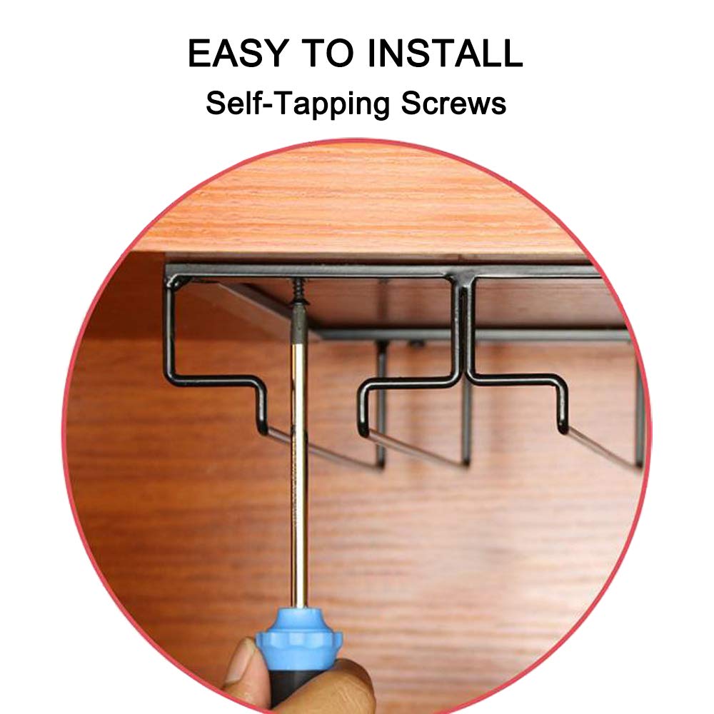 Wine Glass Rack, Under Cabinet Stemware Rack Wine Glass Holder Storage Hanger for Cabinet Kitchen Bar