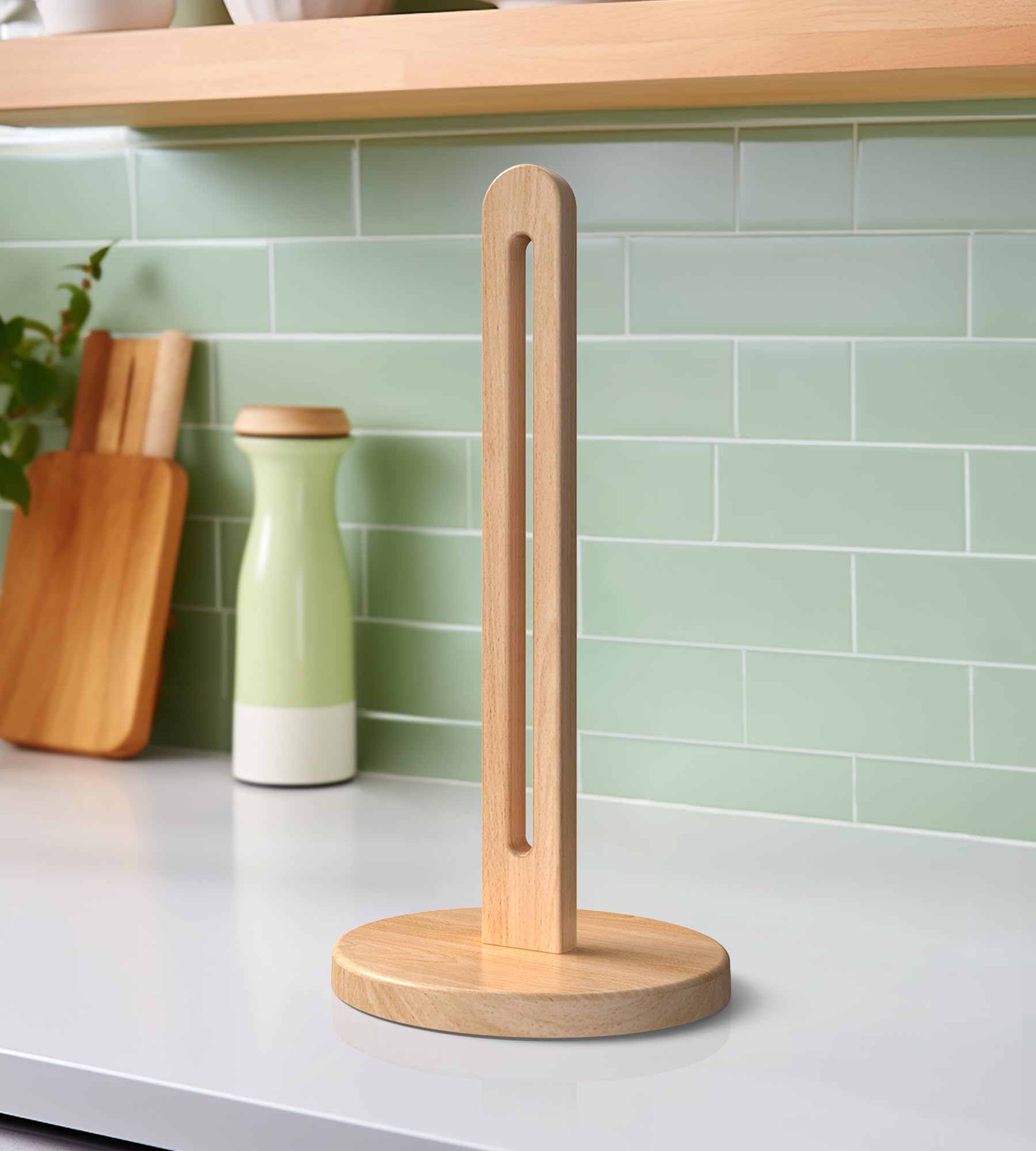 CHAUNCEY HOME Wooden Paper Towel Holder Stand for Jumbo Roll - Stylish Kitchen Paper Rack Bathroom Towel Roll Stand Organizer, Solid Wood Simply Standing Countertop Paper Roll Holder