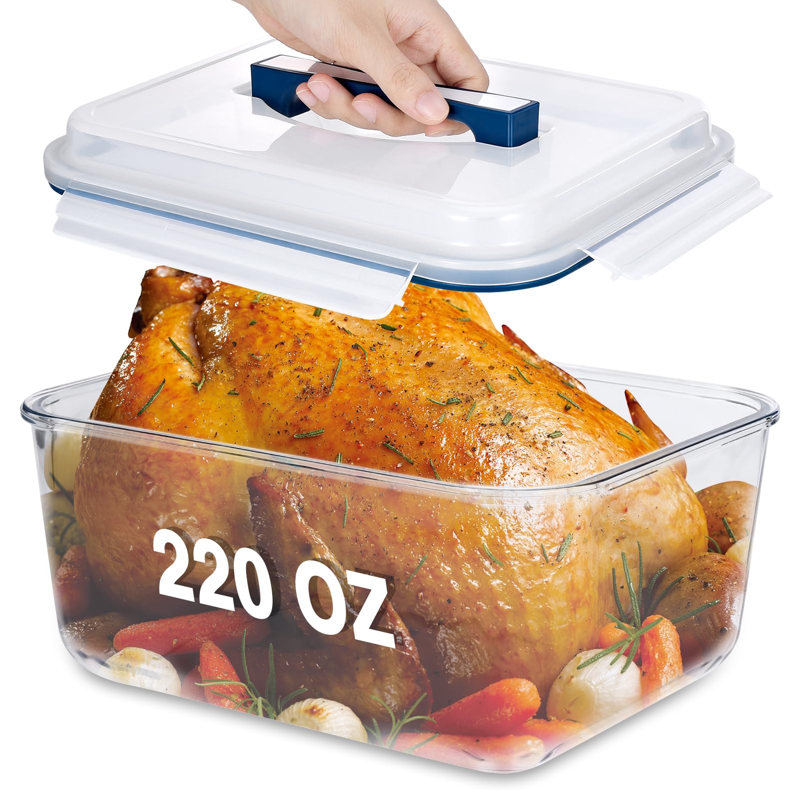 MYJIE [Extra Large] Glass Storage Containers with Lids - 220 Oz/28 Cup Oven Safe Large Glass Food Storage Containers with Handle for Storing Chicken,Vegetables,Fruits,Baking Turkey,Lasagna