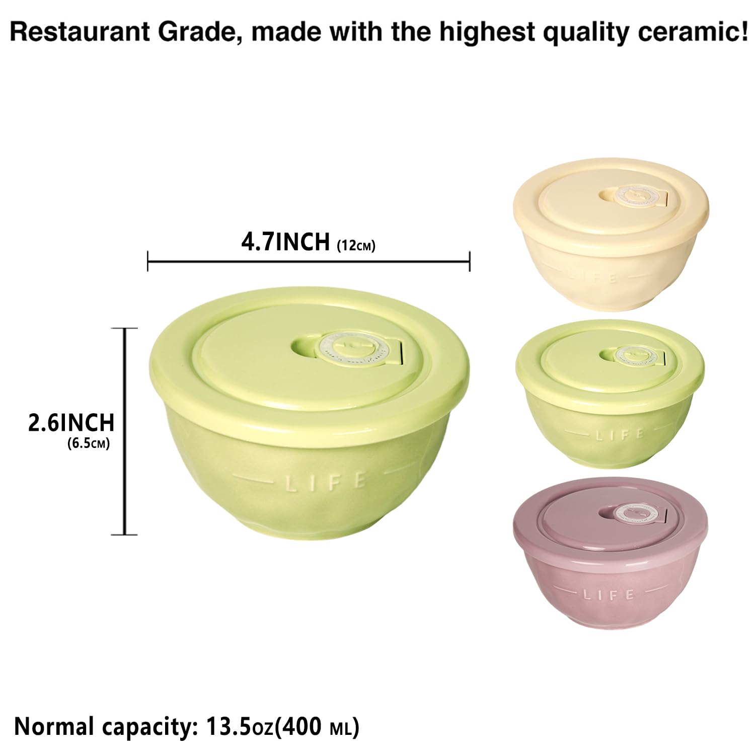 LIUYWYHCF Ceramic Storage Food Containers with Lids (12 Pieces Total) Set of 6, Ceramic Meal Prep Containers, Airtight lunch Containers with Lids - Microwave and Freezer Safe, Round